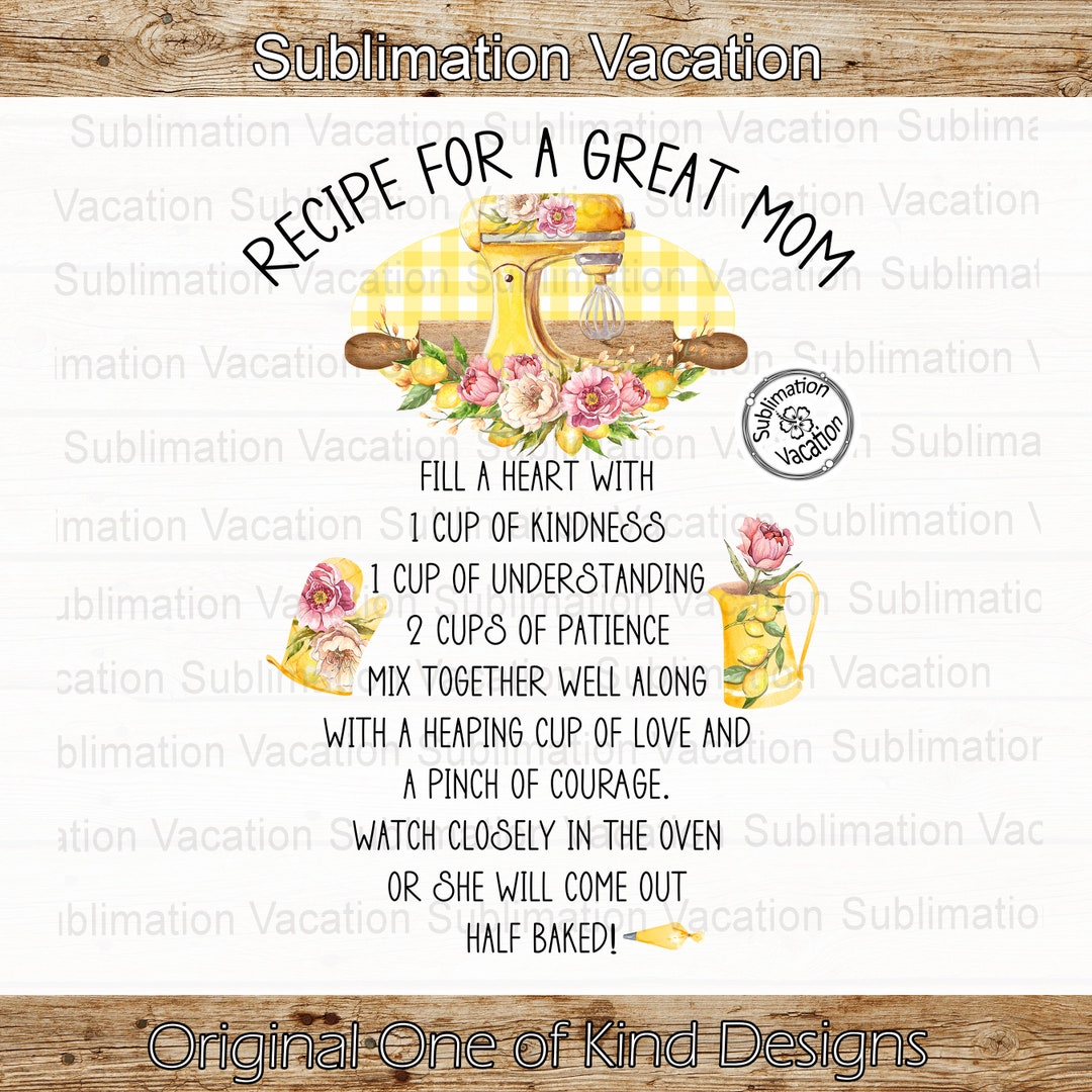 Funny Mothers Day Poem Design: Recipe for Mom (DTF Printable) - Etsy