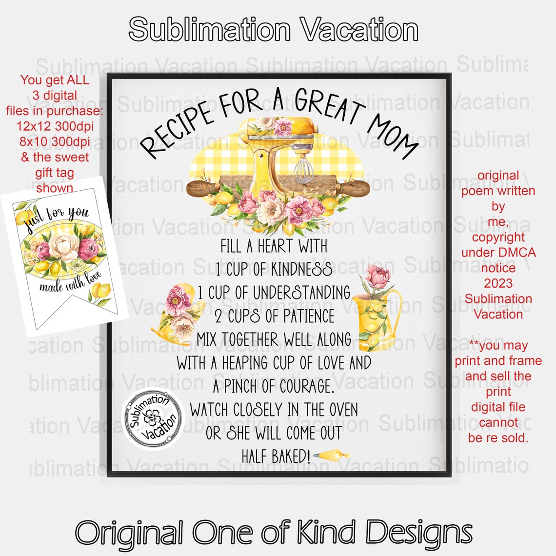 Funny Mothers Day Poem Design: Recipe for Mom (DTF Printable) - Etsy