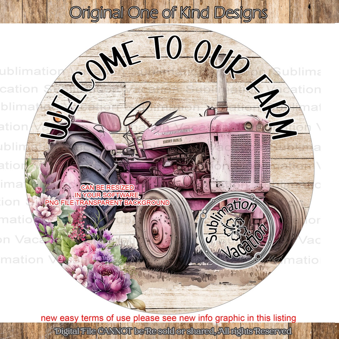 Pink Farm Tractor, Floral Welcome Design, PNG File, DIGITAL Download ...
