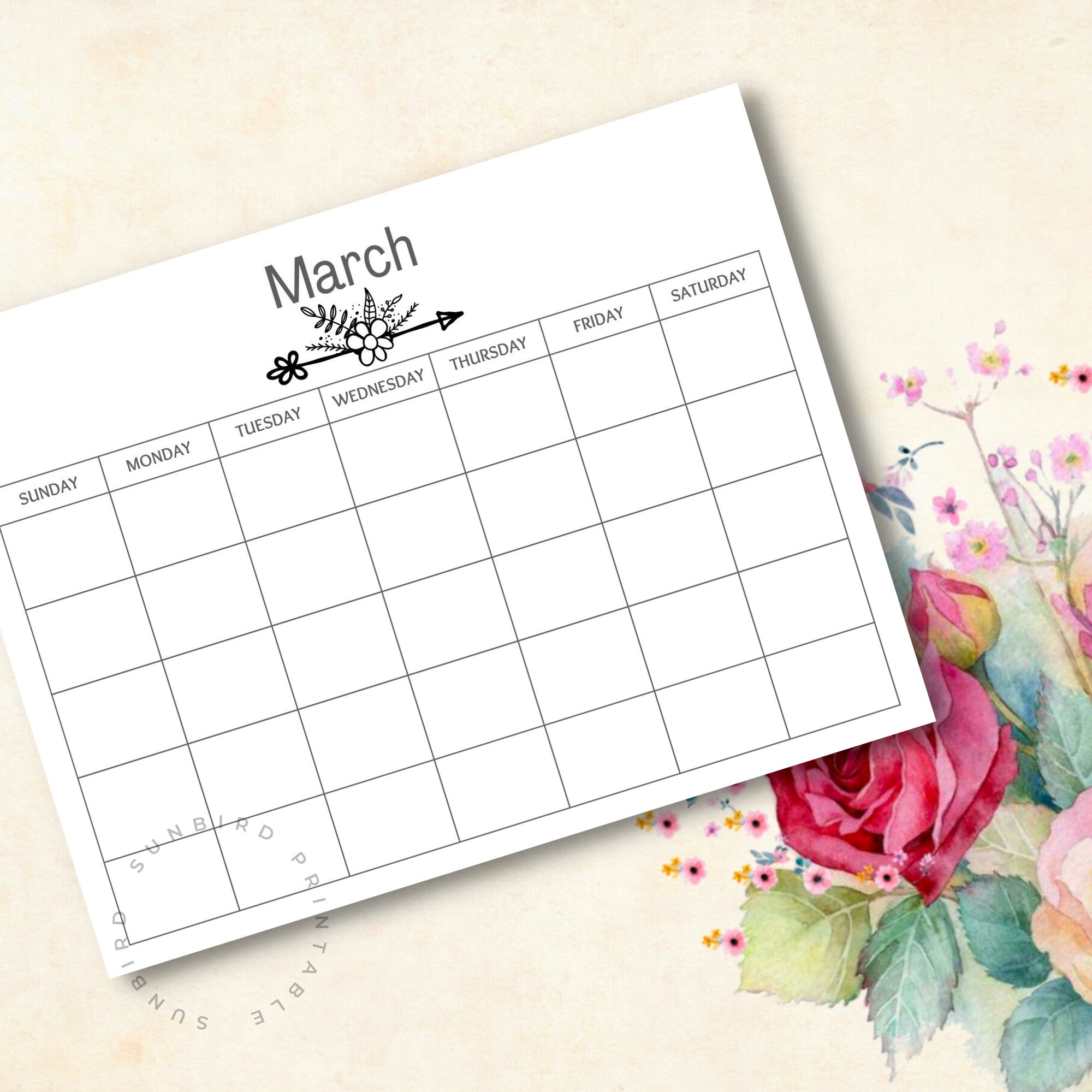 Undated Monthly Calendar Printable Calendar 12 Months - Etsy