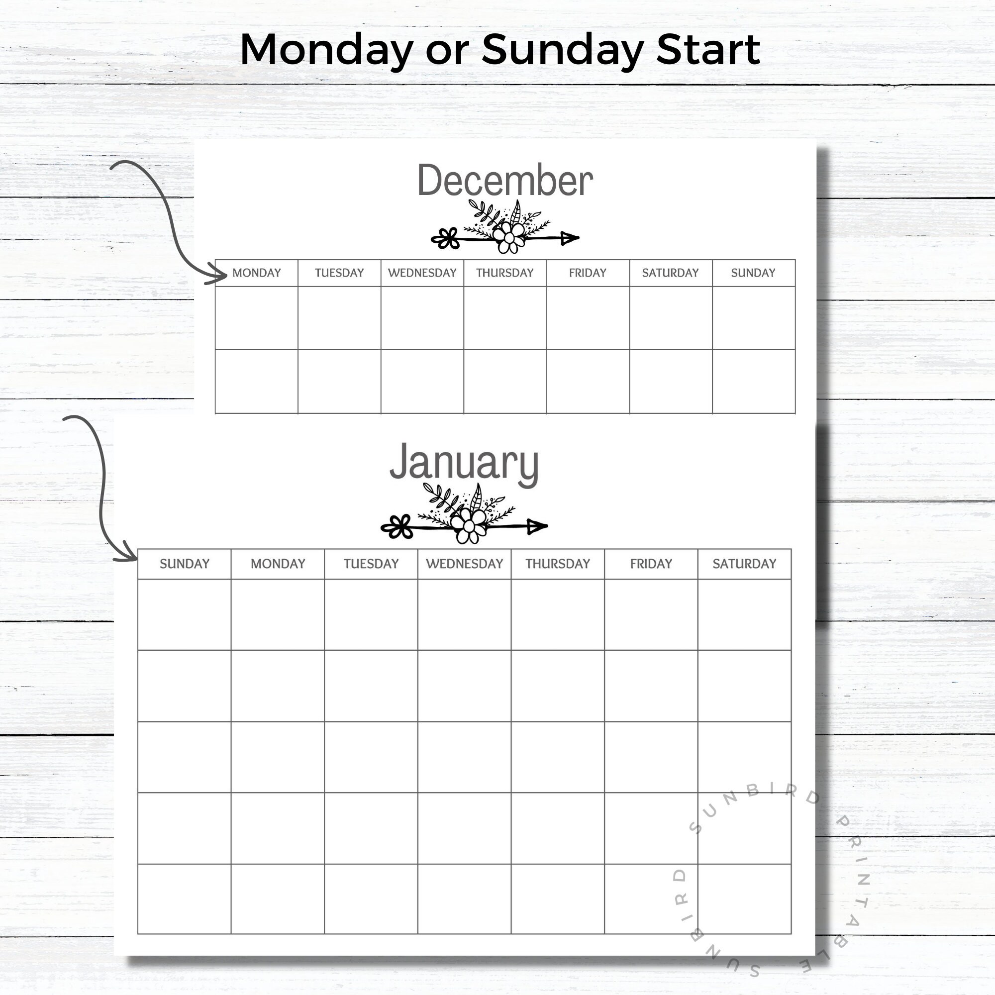 Undated Monthly Calendar Printable Calendar 12 Months - Etsy