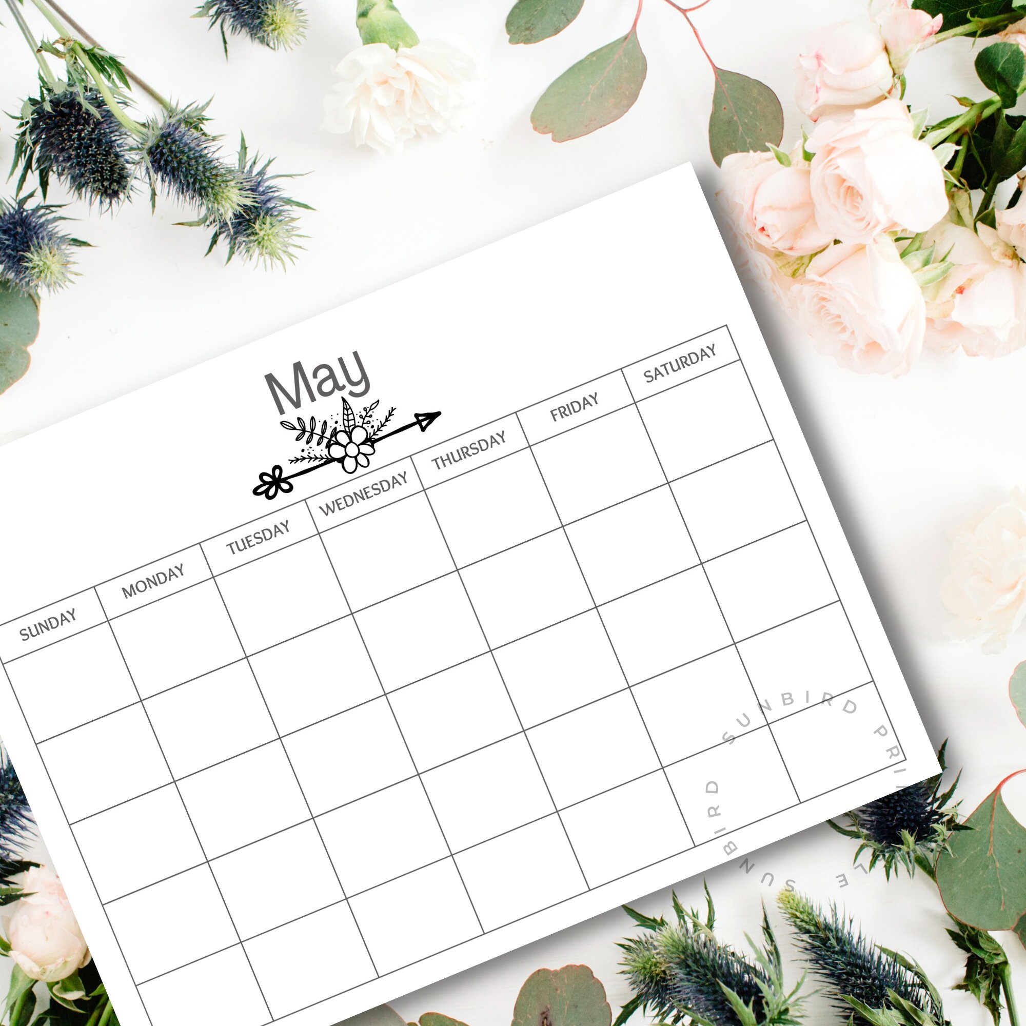 Undated Monthly Calendar Printable Calendar 12 Months - Etsy