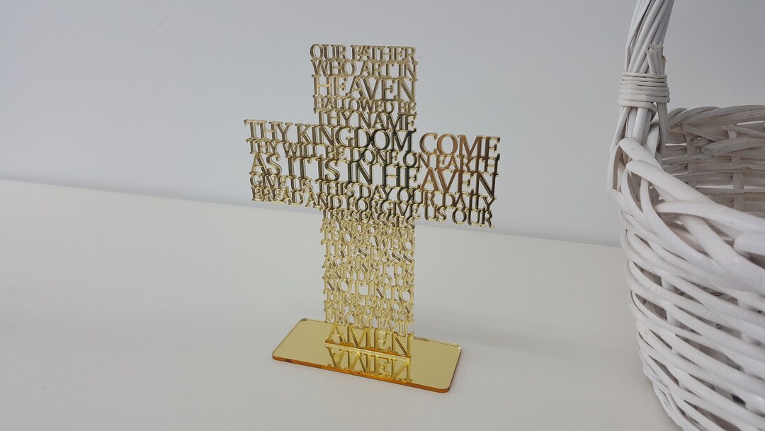The Lords Prayer Our Father Cross / Crucifix Laser Cut Acrylic Gold ...