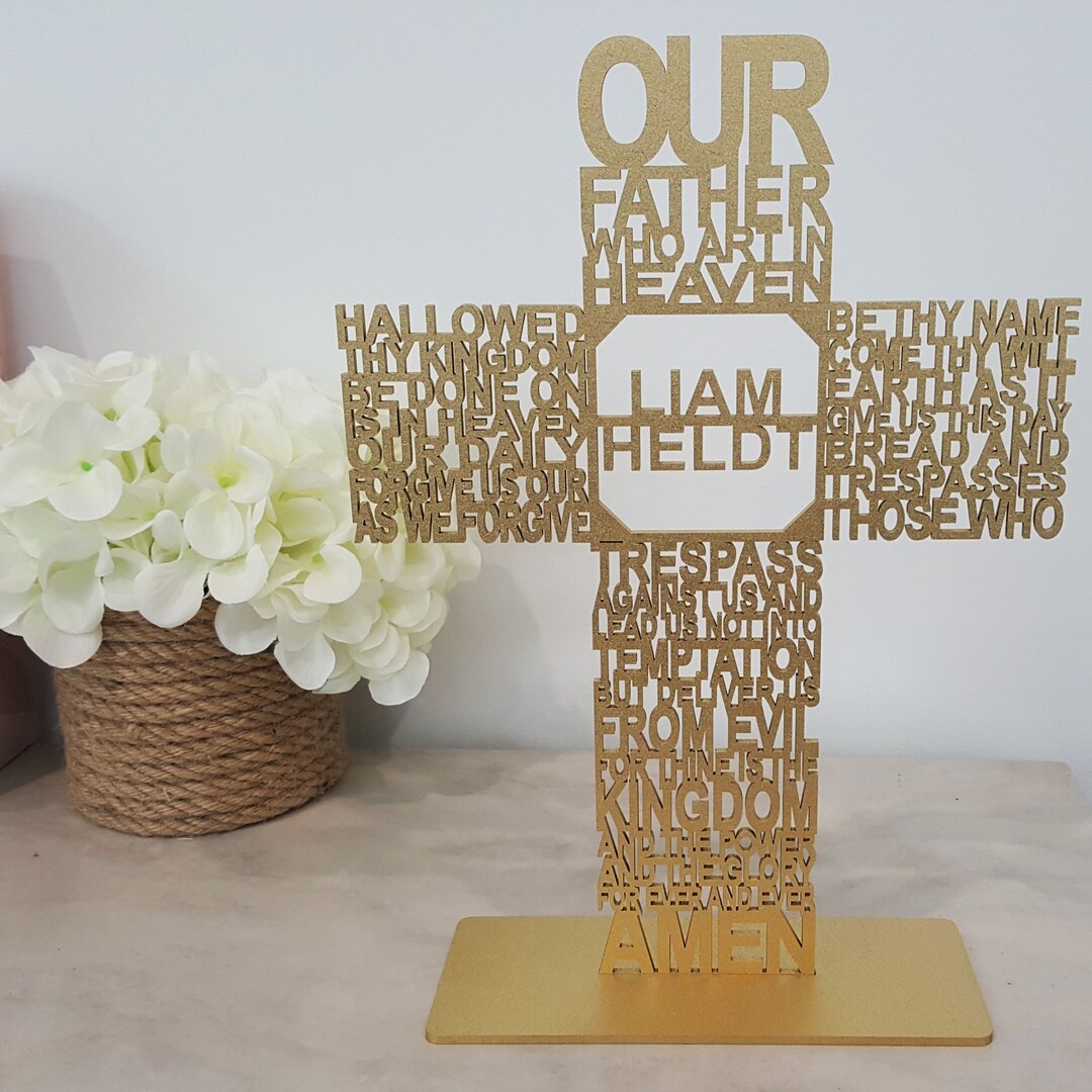 The Lords Prayer Our Father Cross Laser Cut Customised With Family Name ...