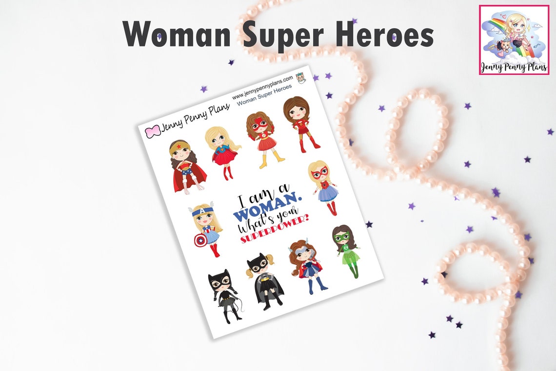 Woman Super Hero stickers on premium matte | Etsy