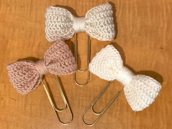 Crocheted Bow Paperclip for Planner or Bookmark | Etsy