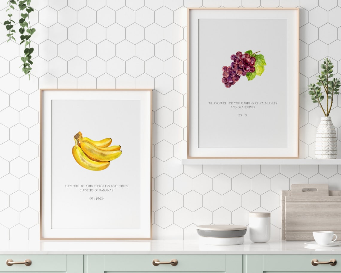 Islamic Wall Art Set of 5 Watercolor Fruits in the Quran With the ...