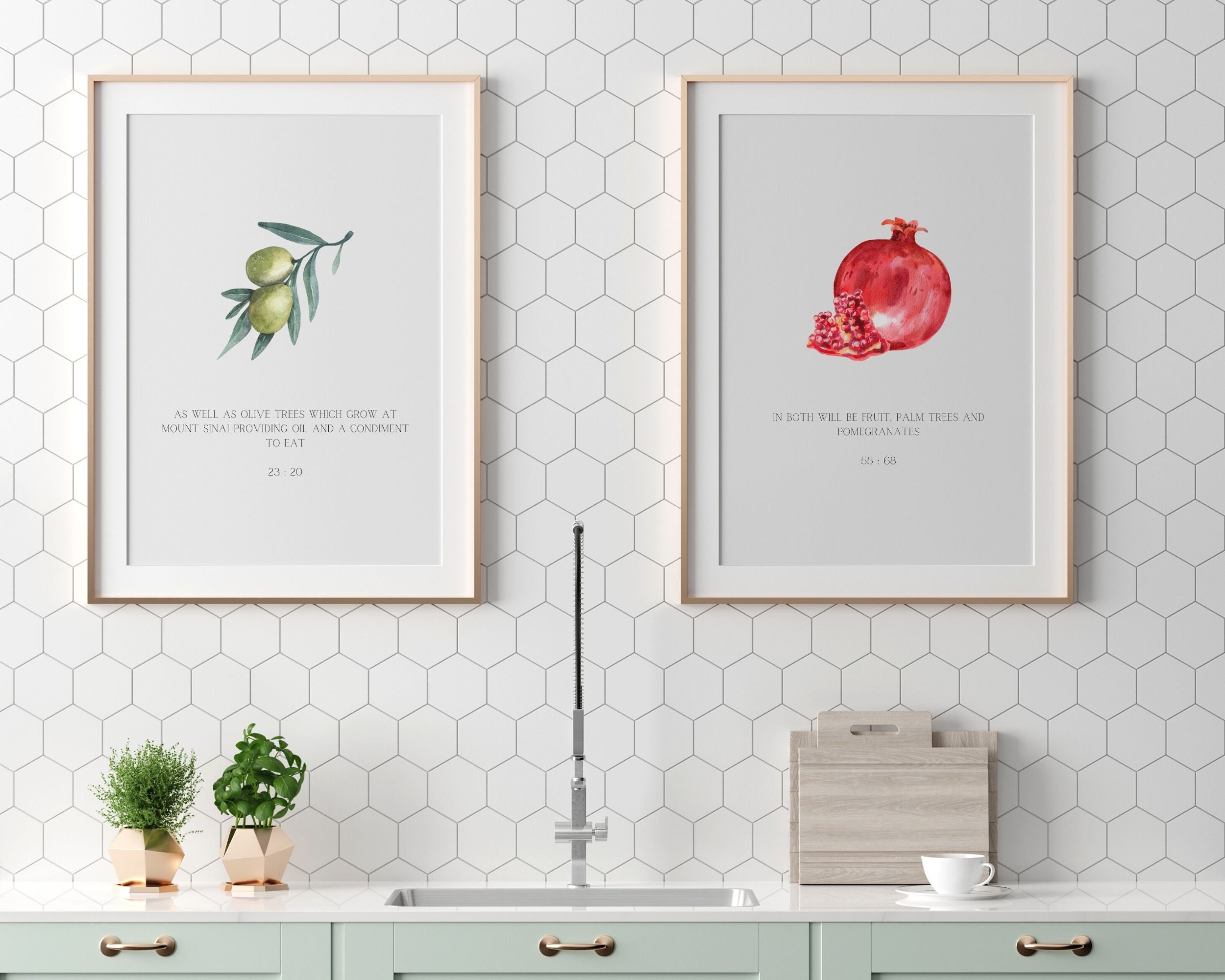 Islamic Wall Art Set of 5 Watercolor Fruits in the Quran With the ...