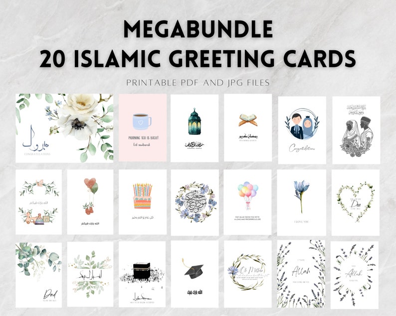 Printable Greeting Cards Bundle of 20 | Islamic Greeting Cards | PDF ...