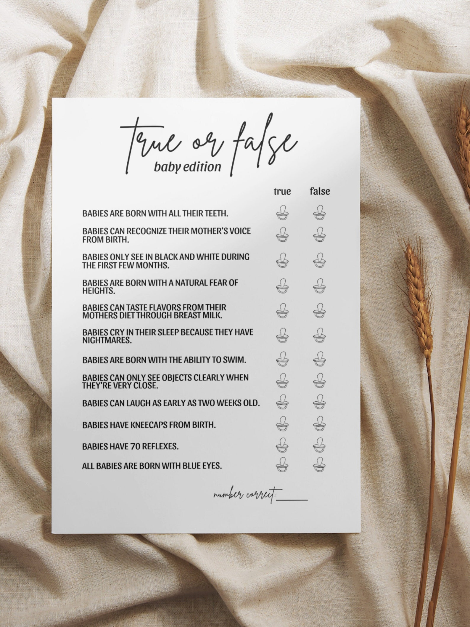 PRINTED True or False Baby Shower Game, True or False, Unique Baby ...