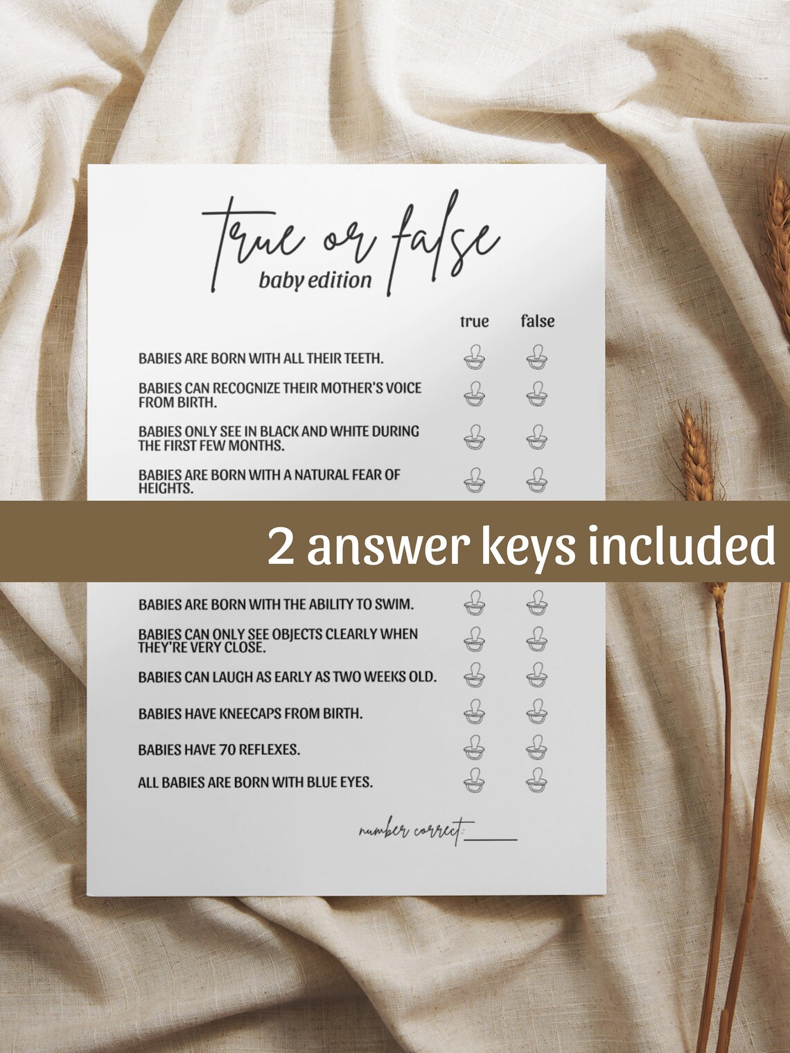PRINTED True or False Baby Shower Game, True or False, Unique Baby ...