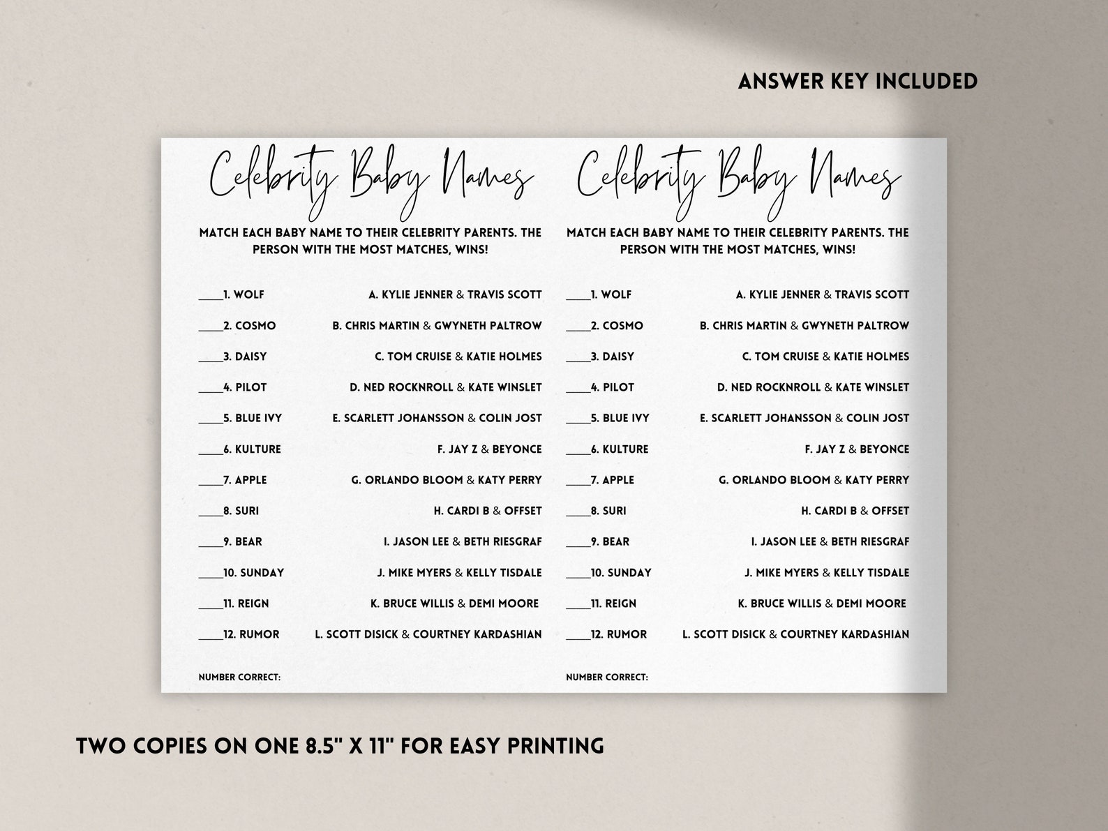 Celebrity Baby Names, Instant Download, Matching Game, Baby Shower ...