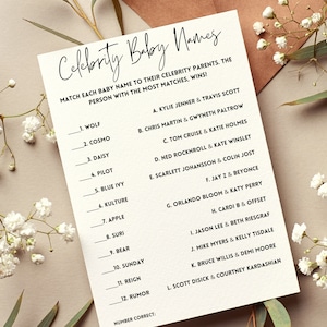 Celebrity Baby Names, Instant Download, Matching Game, Baby Shower ...