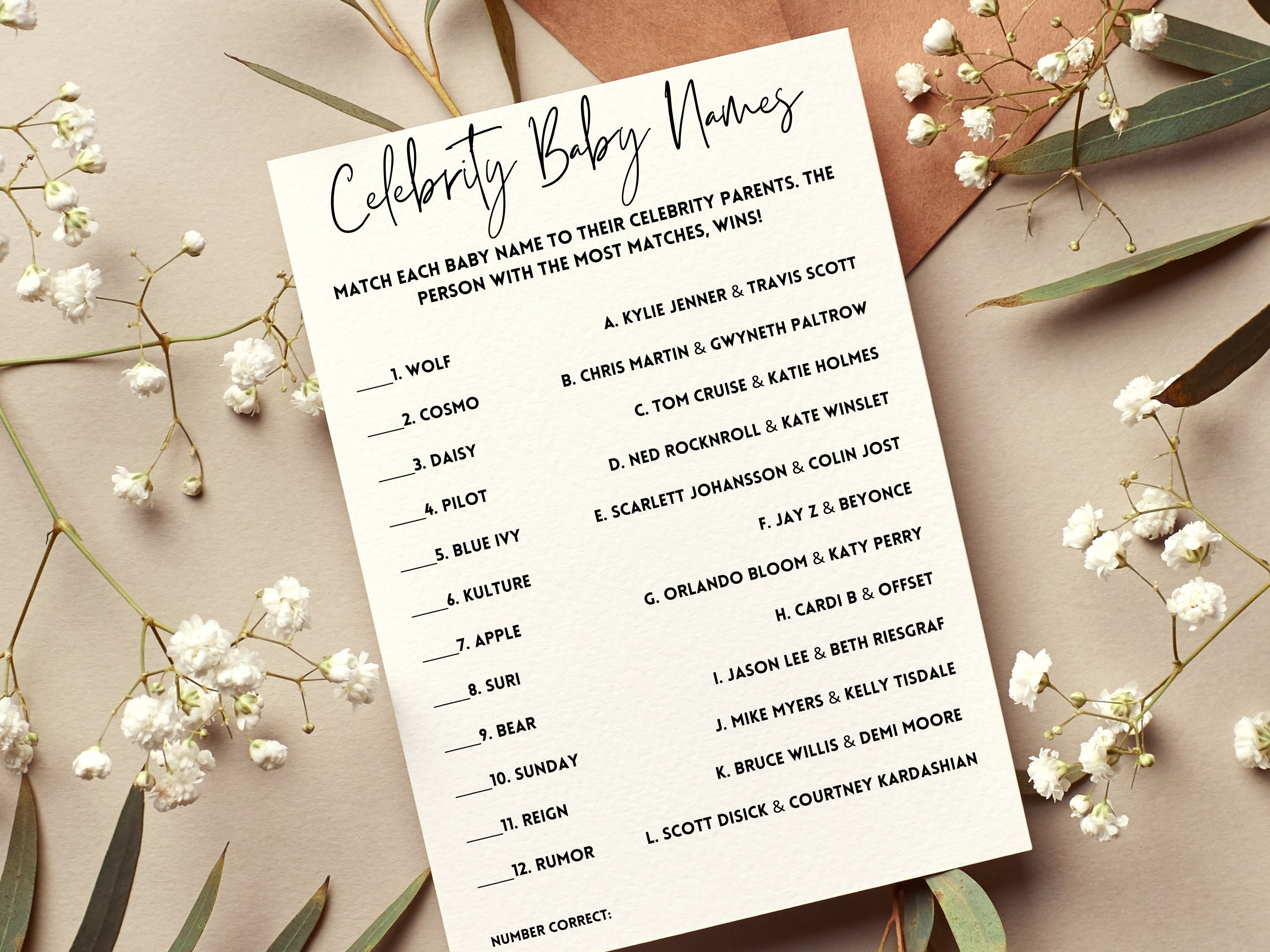 Celebrity Baby Names, Instant Download, Matching Game, Baby Shower ...