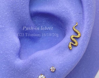 IMPLANT GRADE TITANIUM Dainty Snake Threadless Earring Labret - Etsy