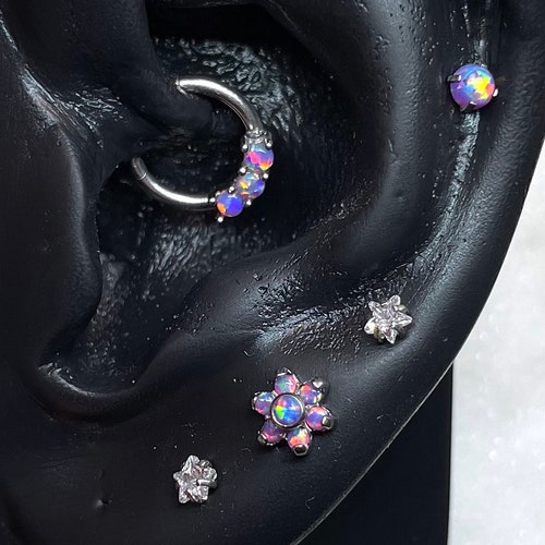 Purple Fire Opal Flower Cartilage Daith Helix Tragus Piercing - Etsy