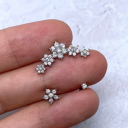 16g Labret Stud Set Flower Crown Gem Cartilage Earring Helix - Etsy
