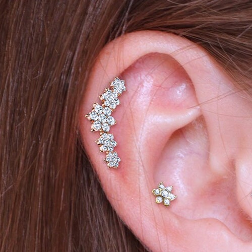 16G Sparkling Cluster CZ Rose Gold Cartilage Earring Surgical - Etsy