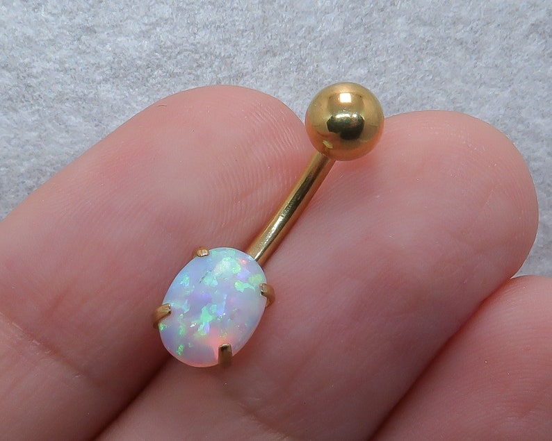 Opal Belly Ring Navel Piercing Dainty Belly Ring Surgical - Etsy