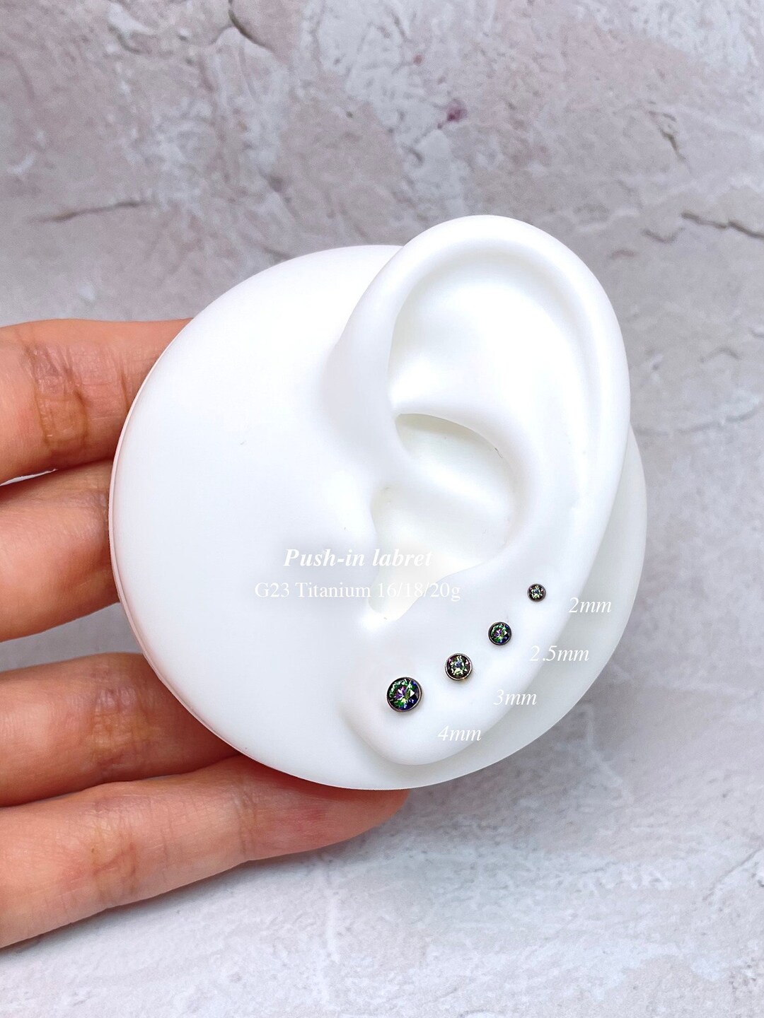 Titanium Cz Threadless Push Pin Labret, Bezel Gem Flat Back Earring ...