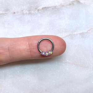 Purple Fire Opal Flower Cartilage Daith Helix Tragus Piercing 316L ...