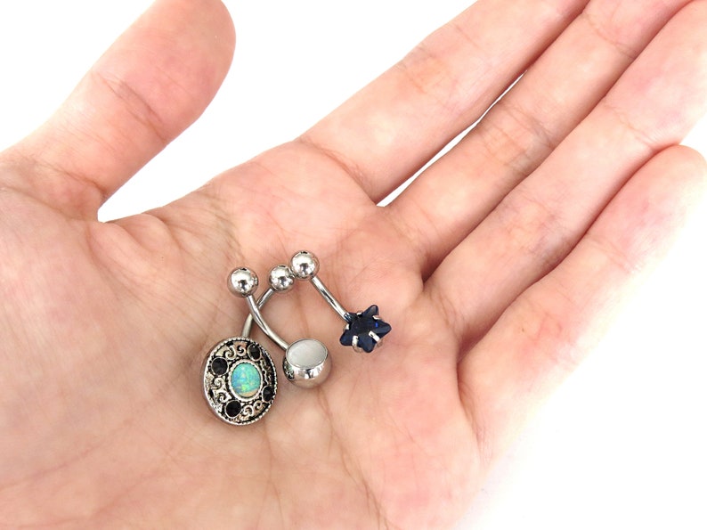 Sapphire CZ Charm Belly Button Rings Star Navel Jewelry 14G | Etsy