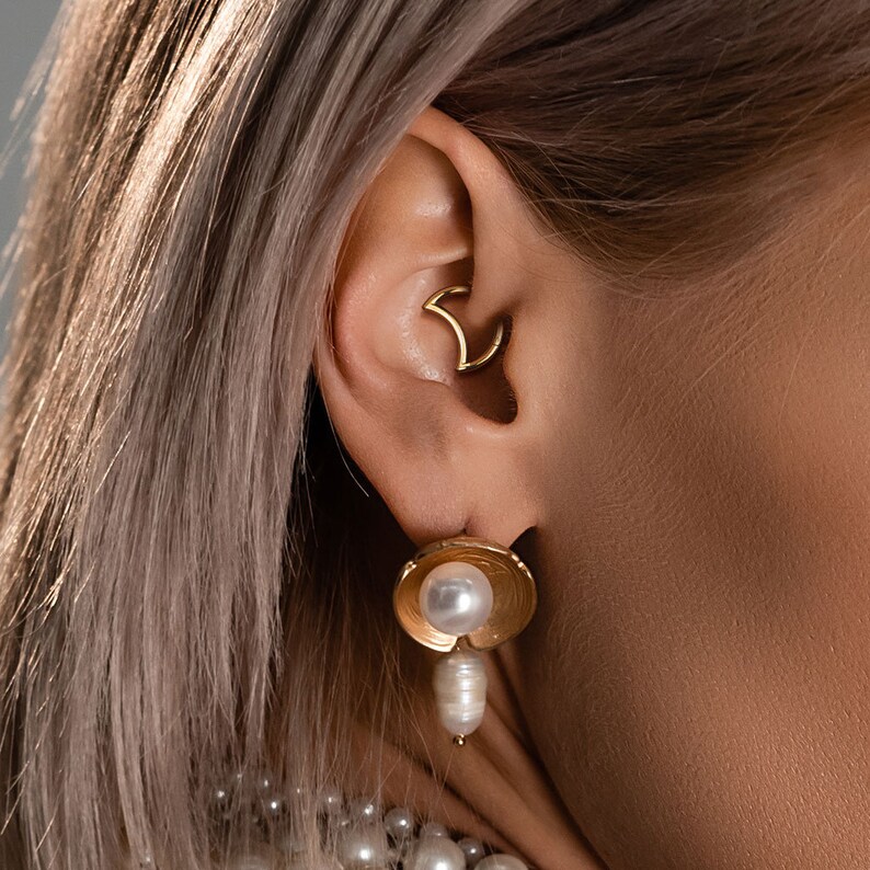 16g Cresent Moon Daith Earring 316L Surgical Steel Piercing - Etsy