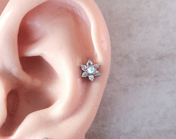 16G Sparkling Cluster CZ Rose Gold Cartilage Earring Surgical - Etsy