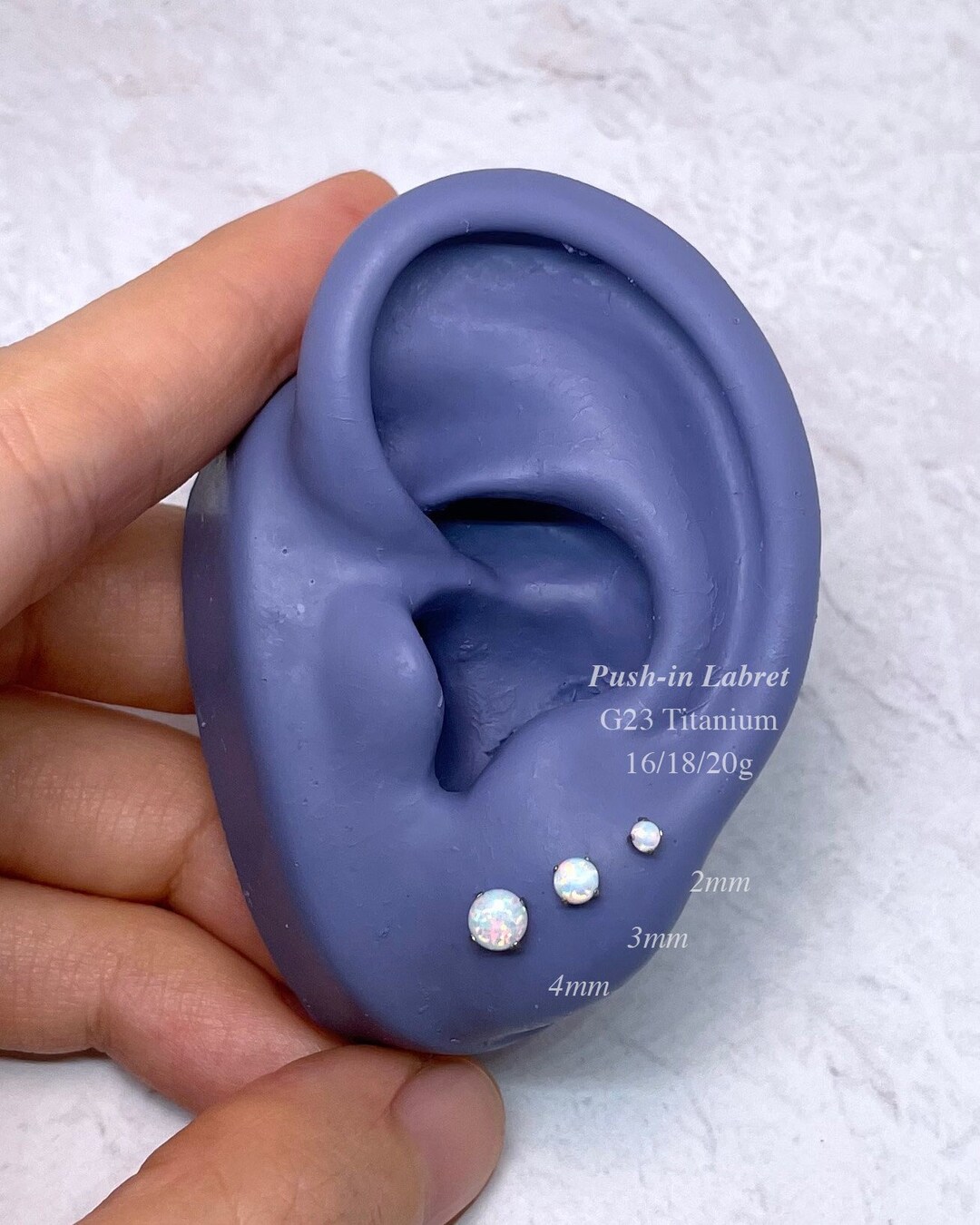 IMPLANT GRADE TITANIUM, Opal Labret Stud, 20G, 18G, 16G Labret, 2mm/3mm ...