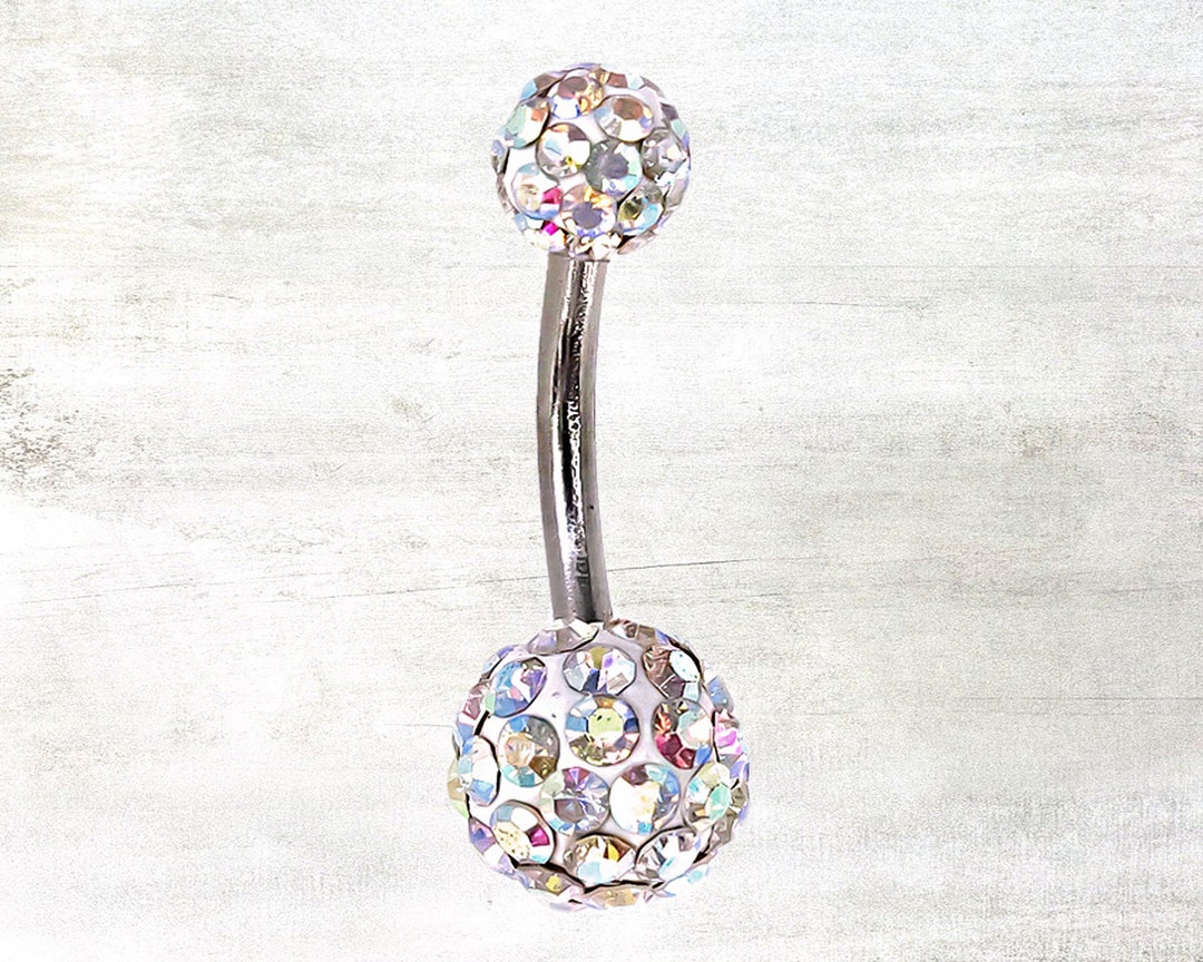 Crystal Ball Belly Rings, 14G Curve Barbell, Surgical Steel Belly ...