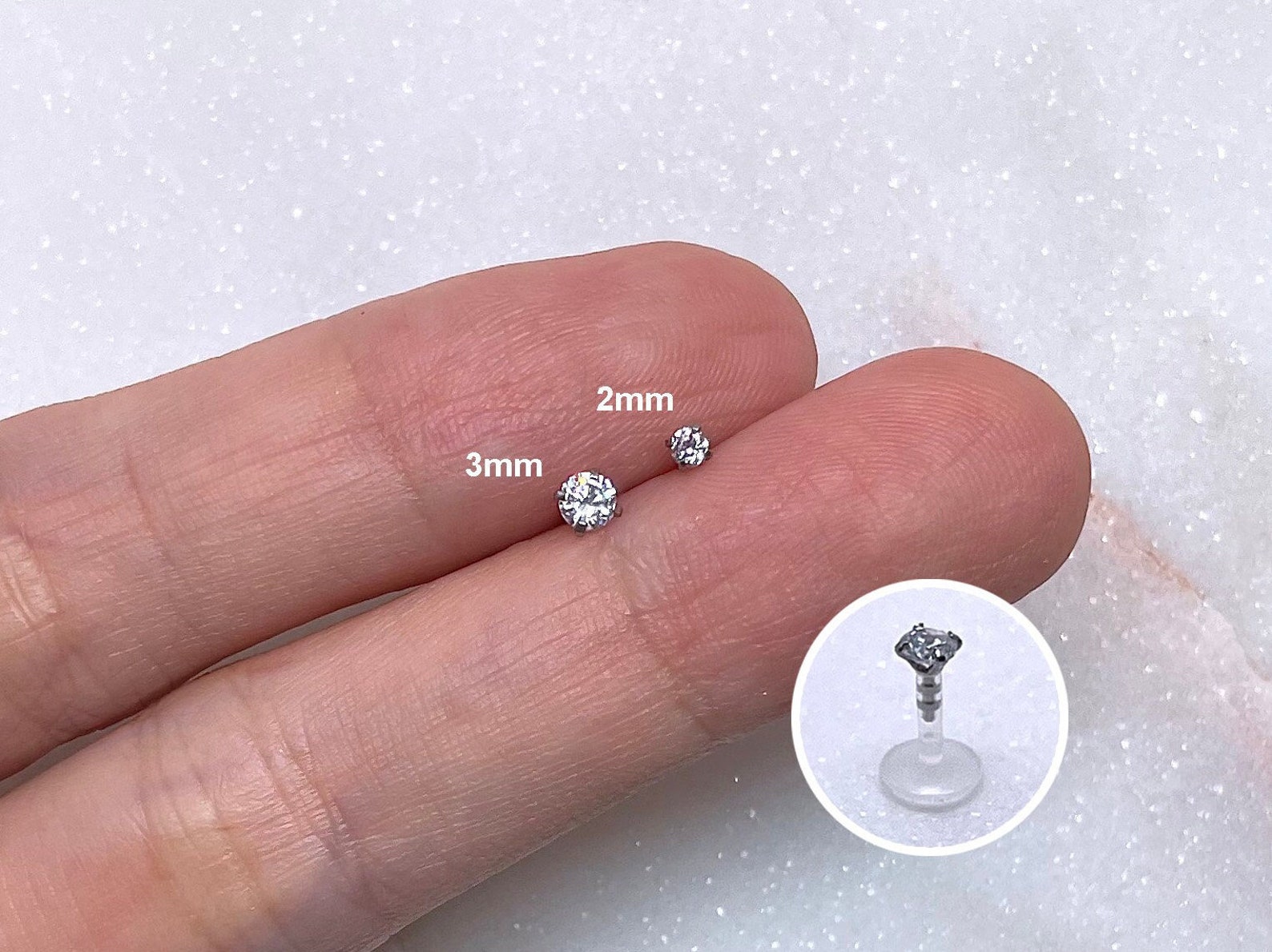 16g Push in Labret Stud Tiny CZ Gem Top 2mm/3mm Bioflex Labret - Etsy