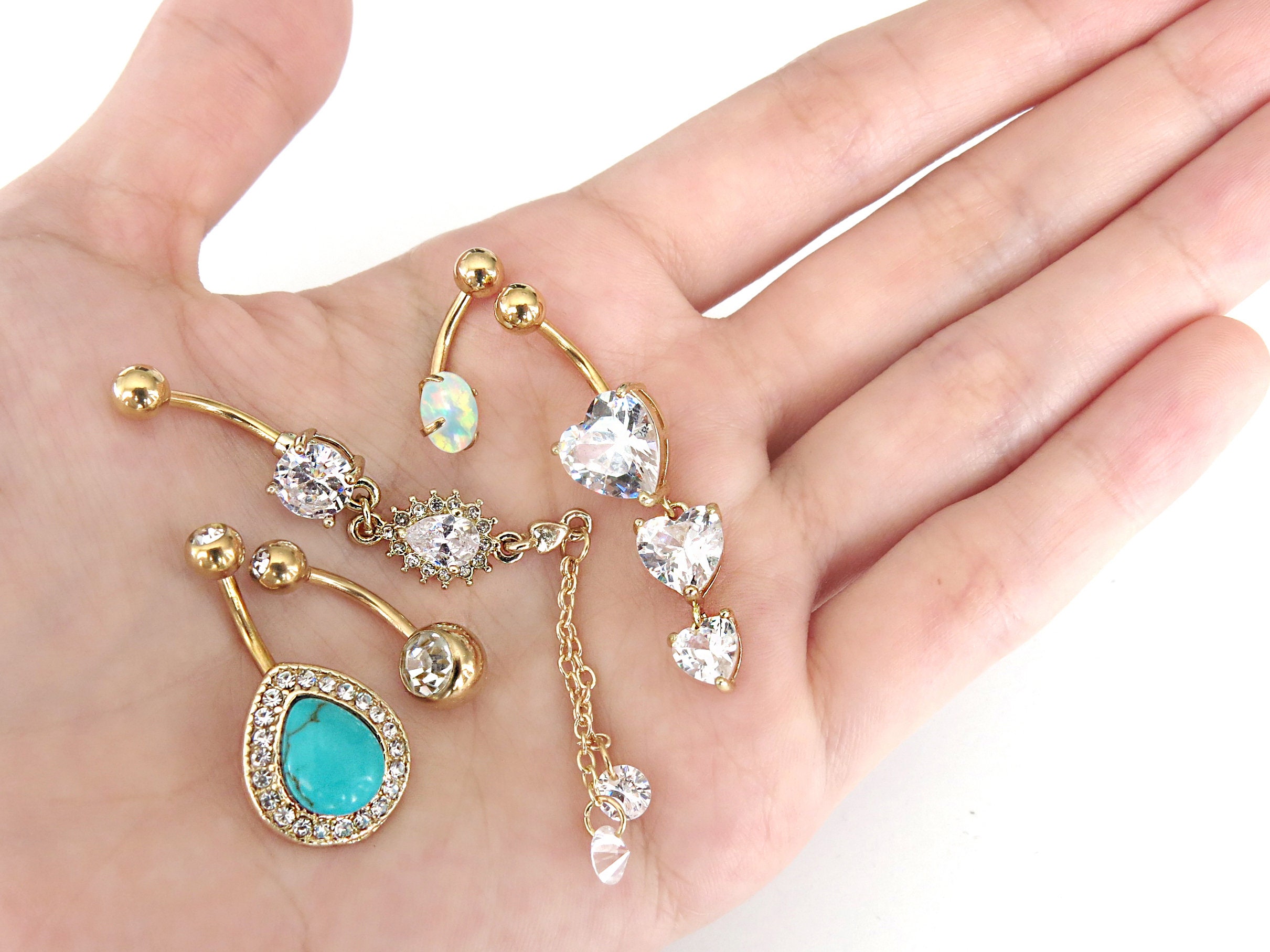 Double Jeweled CZ Belly Ring, Crystal Belly Ring, Gold Belly Button ...