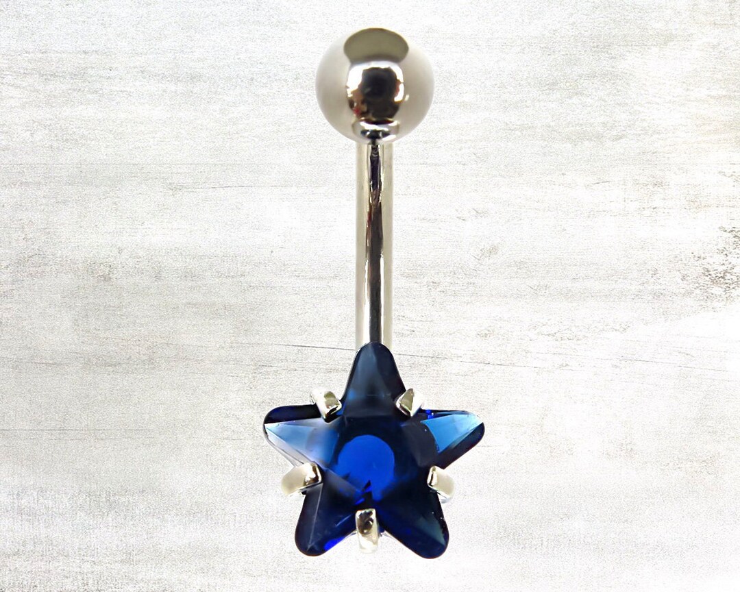Sapphire CZ Charm, Belly Button Rings Star, Navel Jewelry, 14G Surgical ...