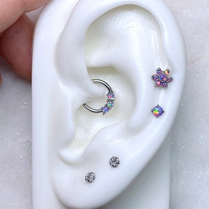 Purple Fire Opal Flower Cartilage Daith Helix Tragus Piercing 316L ...