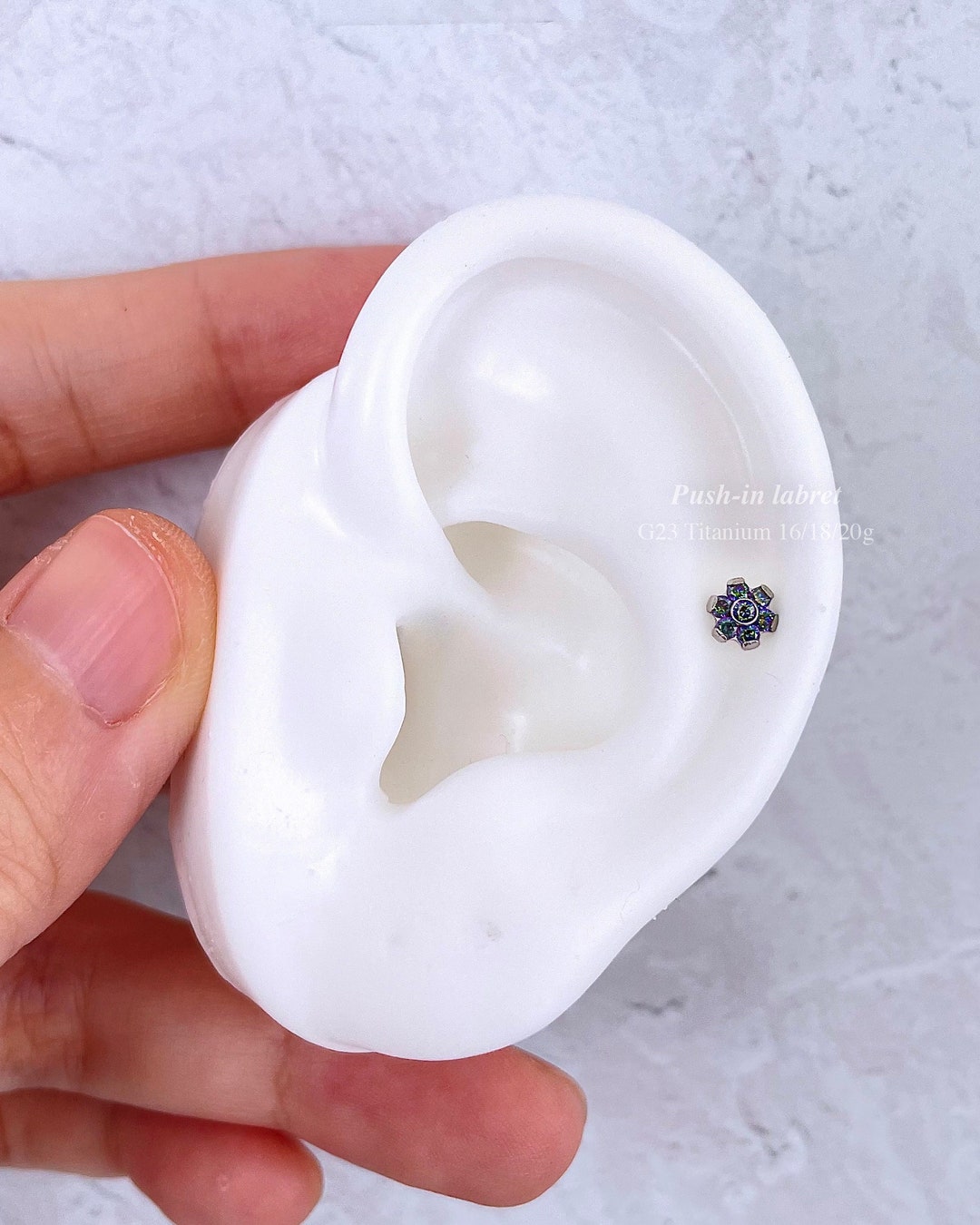 IMPLANT GRADE TITANIUM Flower Gem Flat Back Earring Cartilage Helix ...