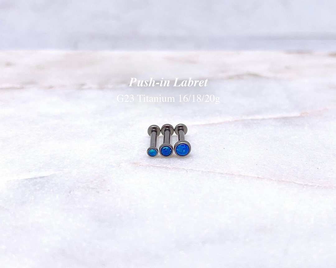 Titanium Opal Threadless Push Pin Labret, Bezel Gem Flat Back Earring ...