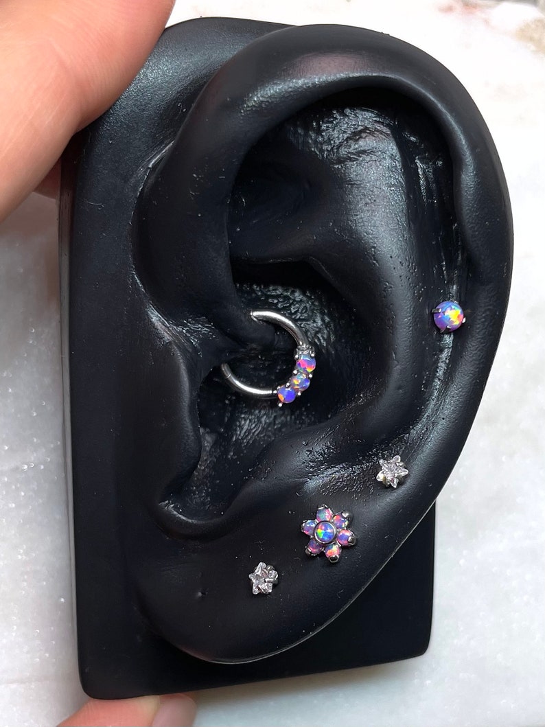 Purple Fire Opal Flower Cartilage Daith Helix Tragus Piercing - Etsy