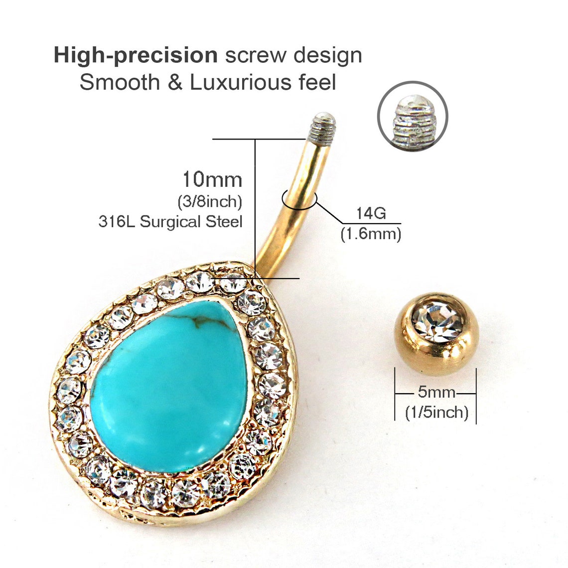 Turquoise Belly Button Rings 18K Gold Plated Navel Jewelry - Etsy