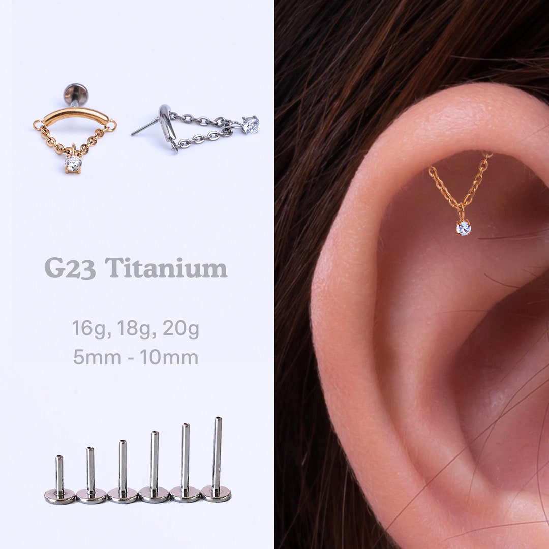 20G/18G/16G Hidden Helix Delicate Chain Drop CZ Stud Push Pin Labret ...