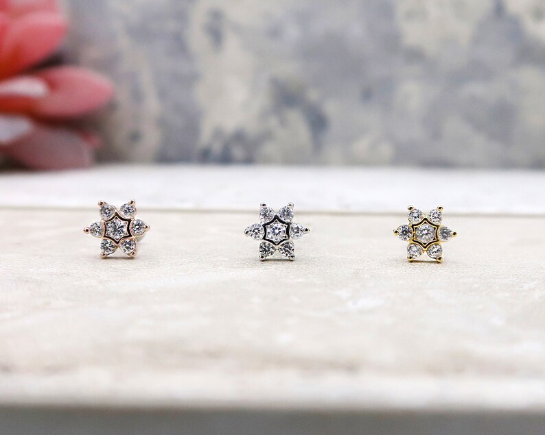 16G Cartilage Stud Tiny Delicate CZ Flower Cartilage - Etsy