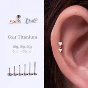 20G/18G/16G Dangle Heart CZ Drop Stud Push Pin Labret, Helix Cartilage ...
