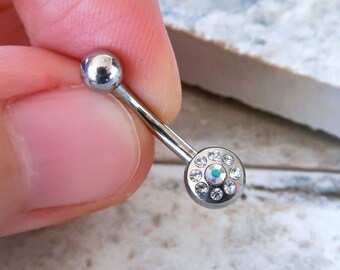 Crystal Ball Belly Rings 14G Curve Barbell Surgical Steel | Etsy