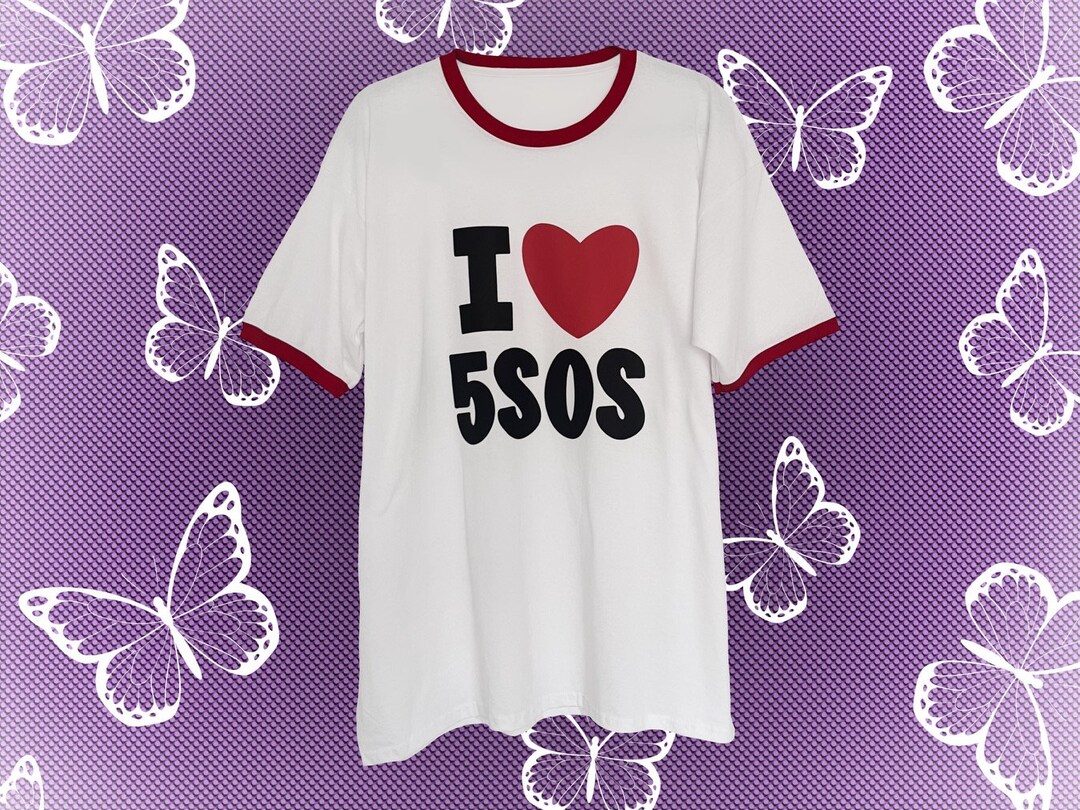 I Love 5SOS, White and Red Ringer T-shirt Similar to the One Luke Wore ...