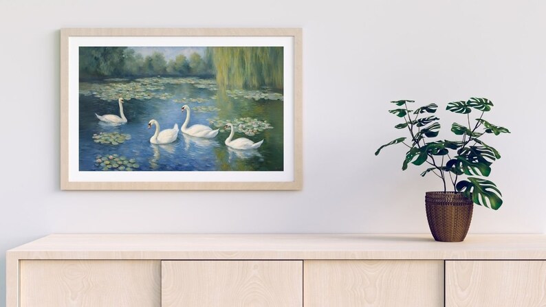 Monet Inspired Swan Painting for Frame TV | Digital Download | Digital ...