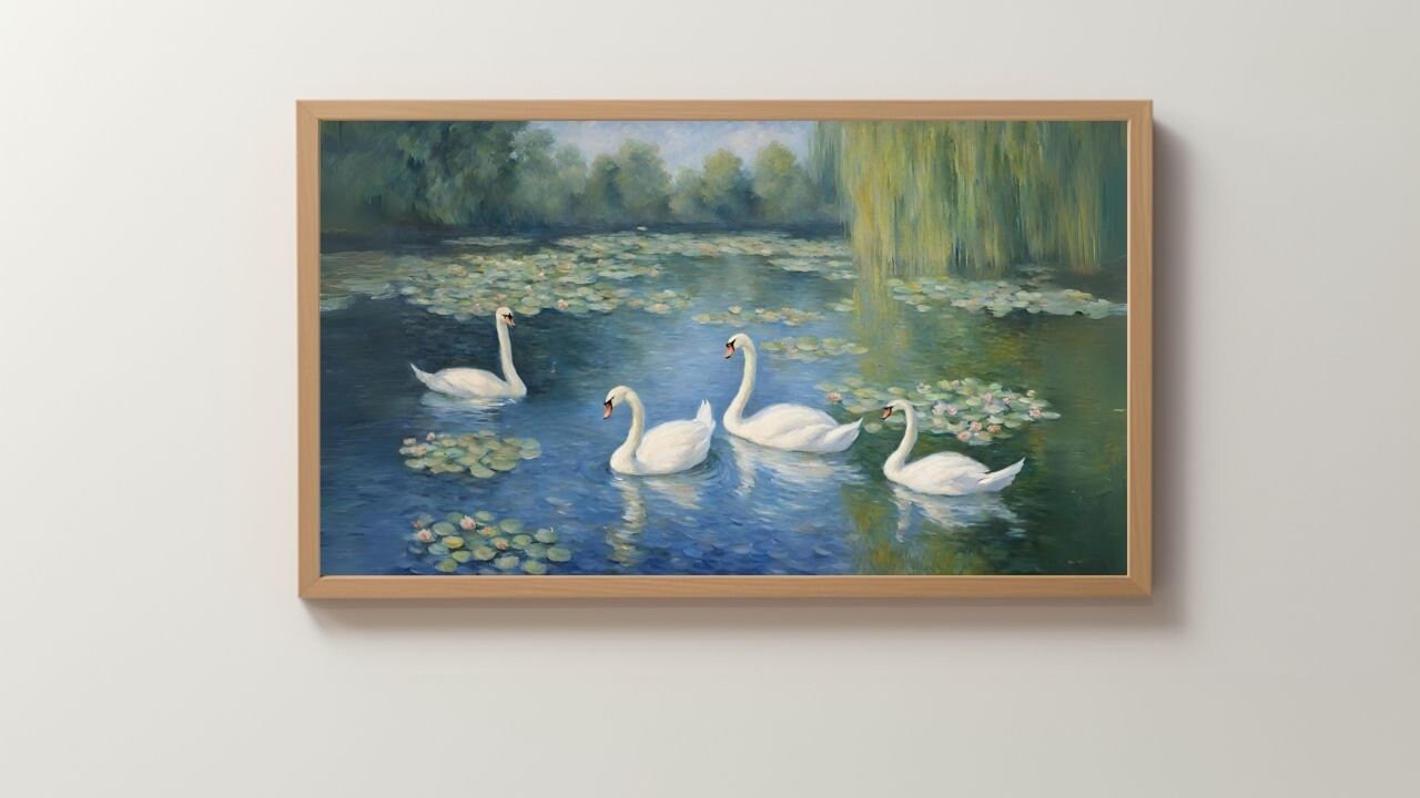 Monet Inspired Swan Painting for Frame TV | Digital Download | Digital ...