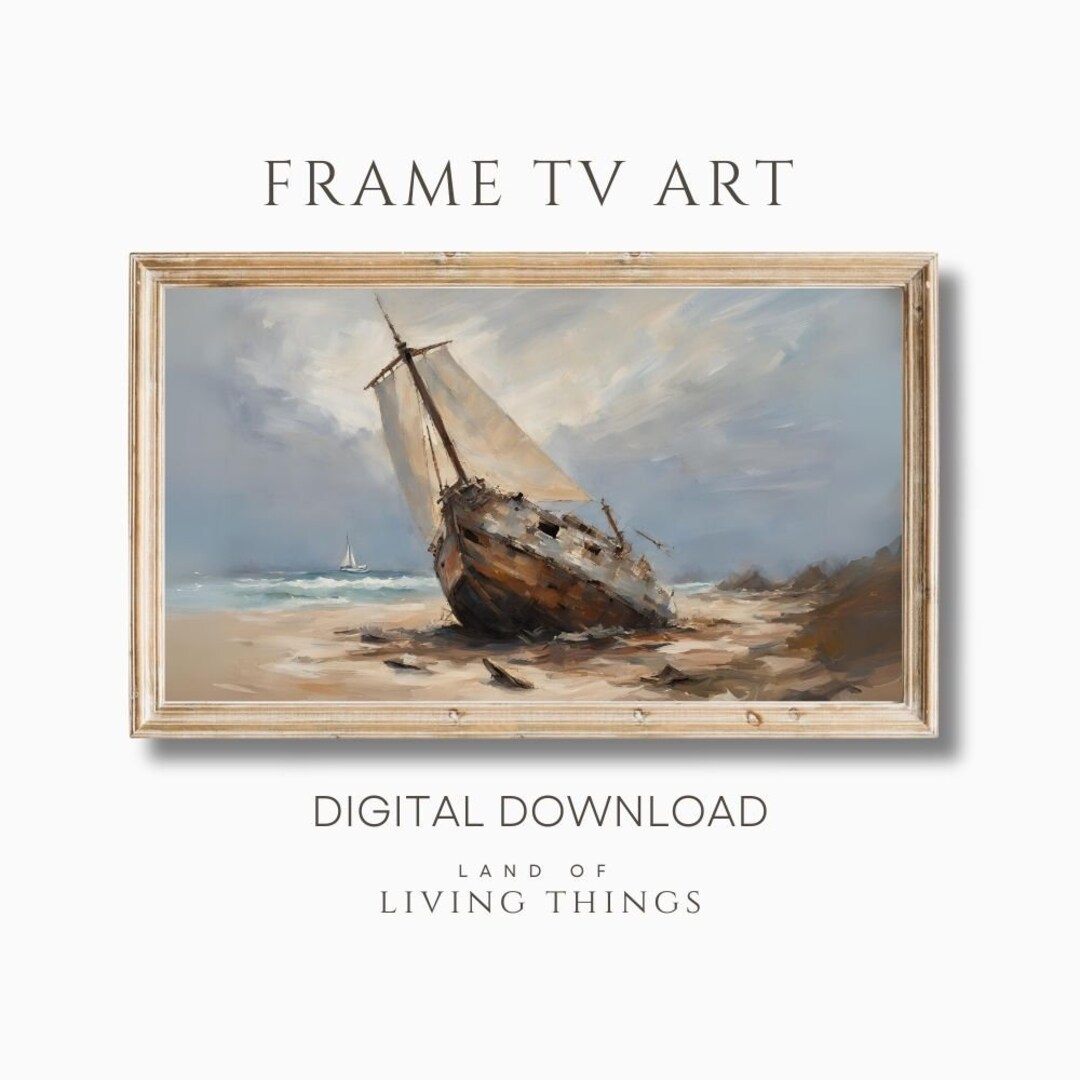 Shipwreck Nautical TV Art, Moody Summer Art for Samsung Frame TV ...