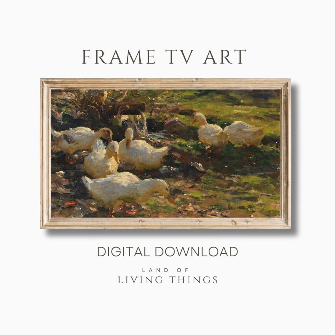 Vintage TV Art of Ducks, Vintage Painting of Ducks Gathering, Summer ...