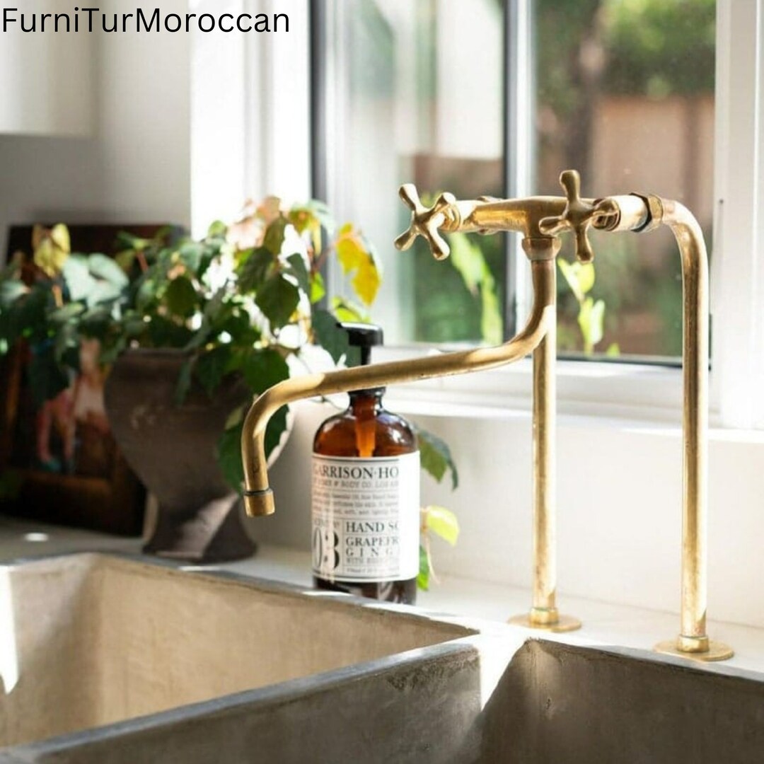 Unlacquered Brass Antique Kitchen Faucet With Two Long Legs - Etsy