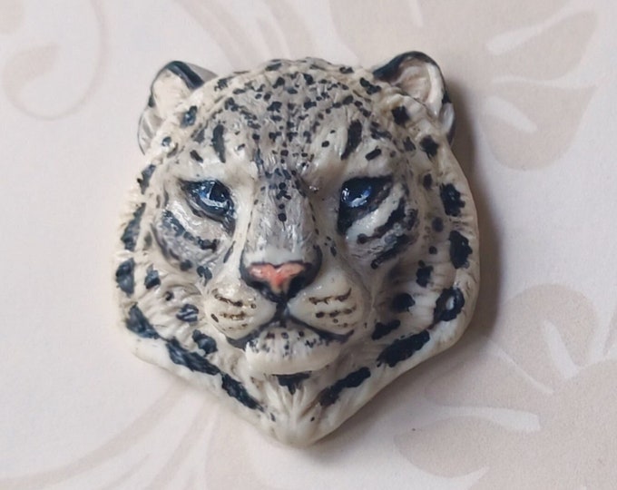 Snow Leopard Polymer Clay Flatback Cabochon, Wild Cat Face Cabochon ...
