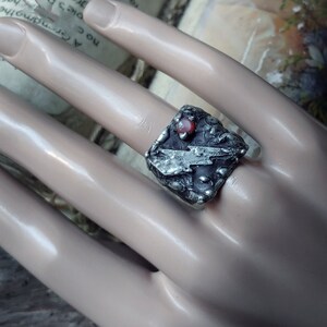 Square Lightning Bolt Ring With Natural Peach Moonstone , Unisex Large ...